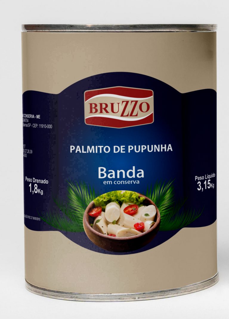 Palmito Banda Pupunha Bruzzo 1,8Kg Lata | MegaG Alimentos